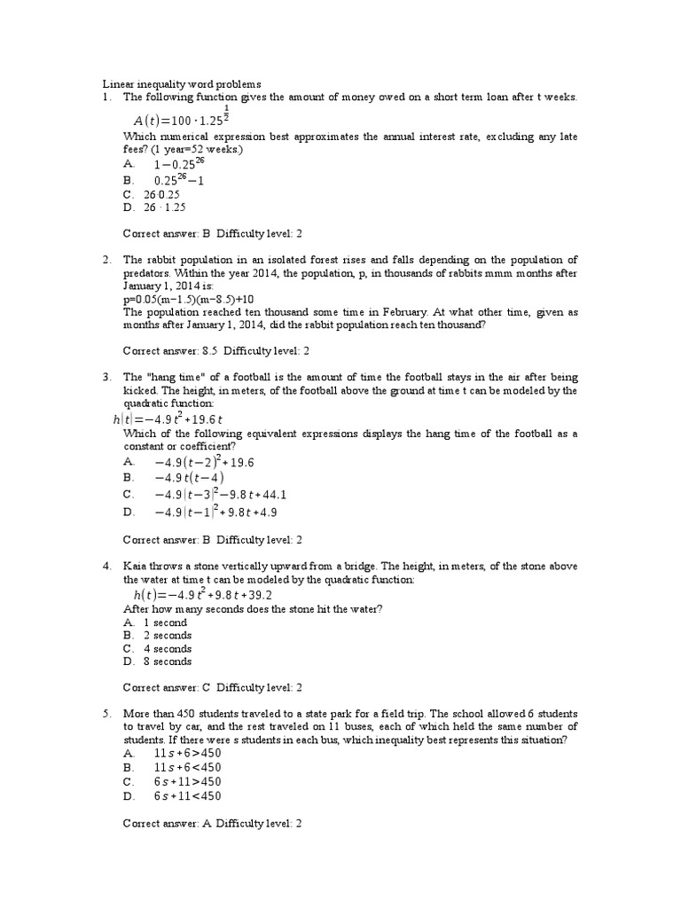Linear Inequality Word Problems | PDF | Deductible | Insurance