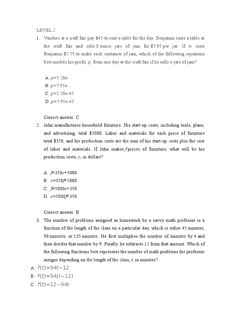 Linear Function Word Problems Worksheet | PDF | Speed | Percentage