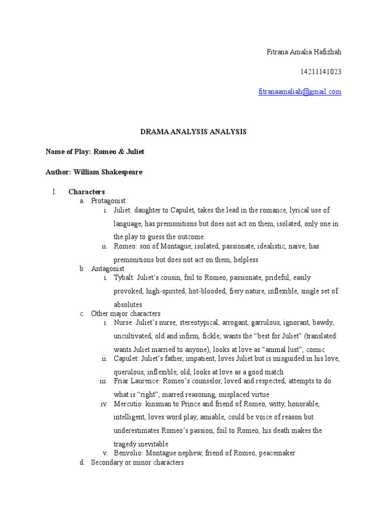 Romeo and Juliet Drama Analysis Analysis | PDF | Characters In Romeo ...