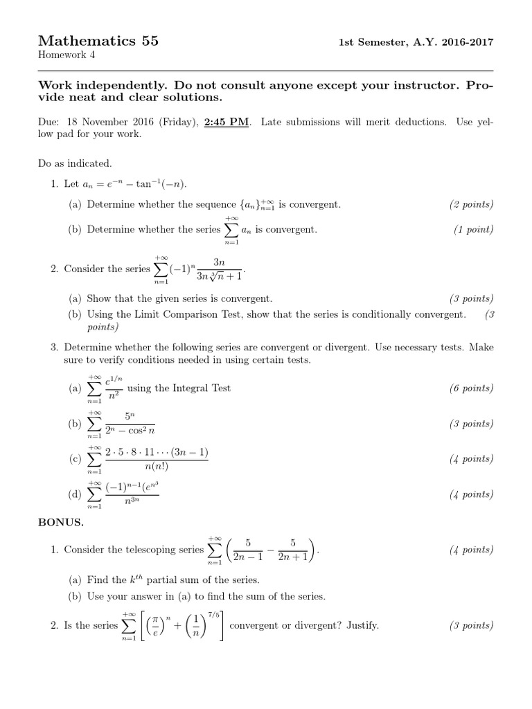 Math 55 HW 4 Sequences and Series | PDF