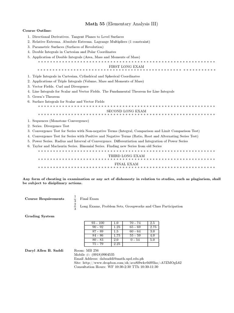 Math 55 Syllabus | PDF