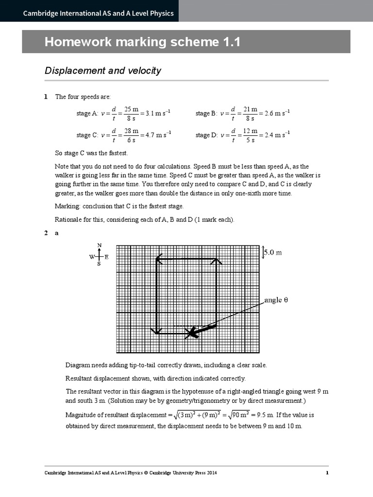 Homework Marking Scheme 1.1: Displacement and Velocity | PDF
