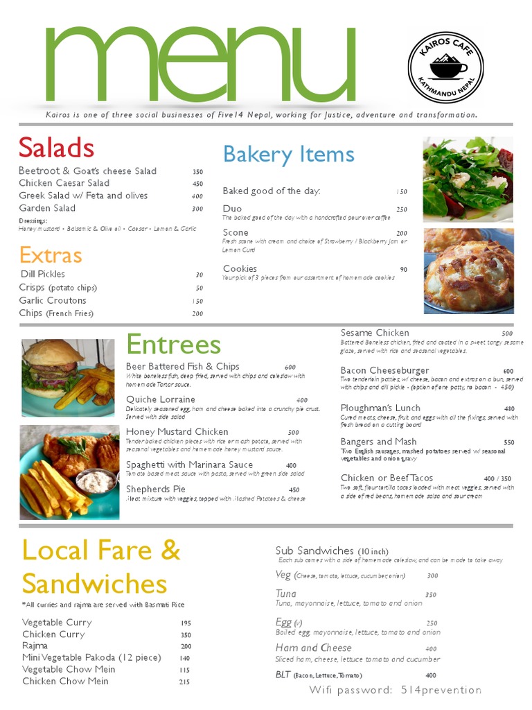 Cafe Menu: Entrees and Salads | PDF | Cooking, Food & Wine