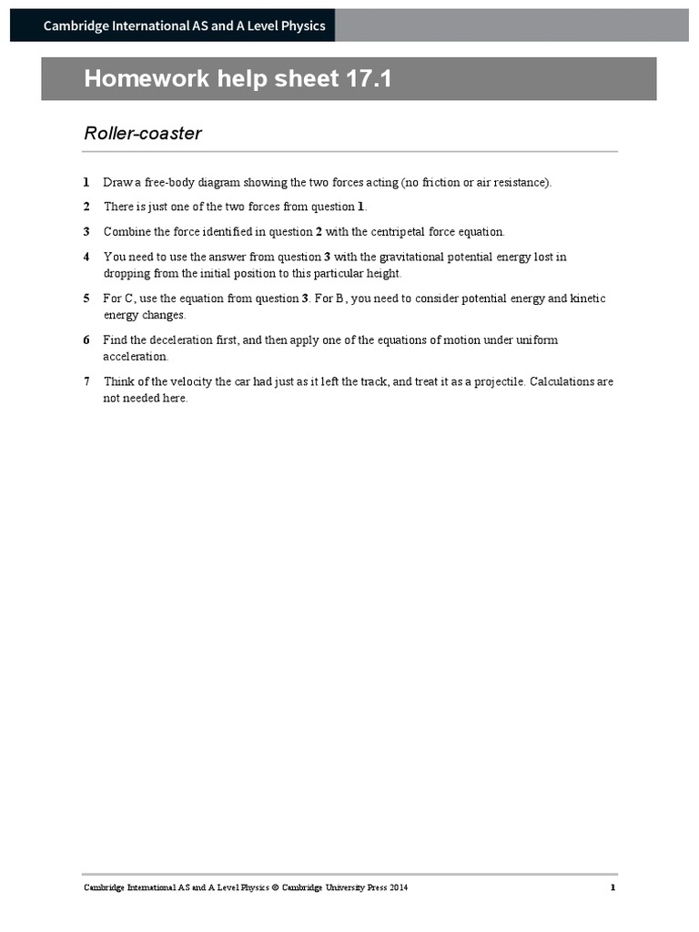 Homework Help Sheet 17.1: Roller-Coaster | PDF