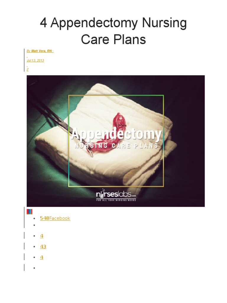 4 Appendectomy Nursing Care Plans | PDF | Surgery | Wound