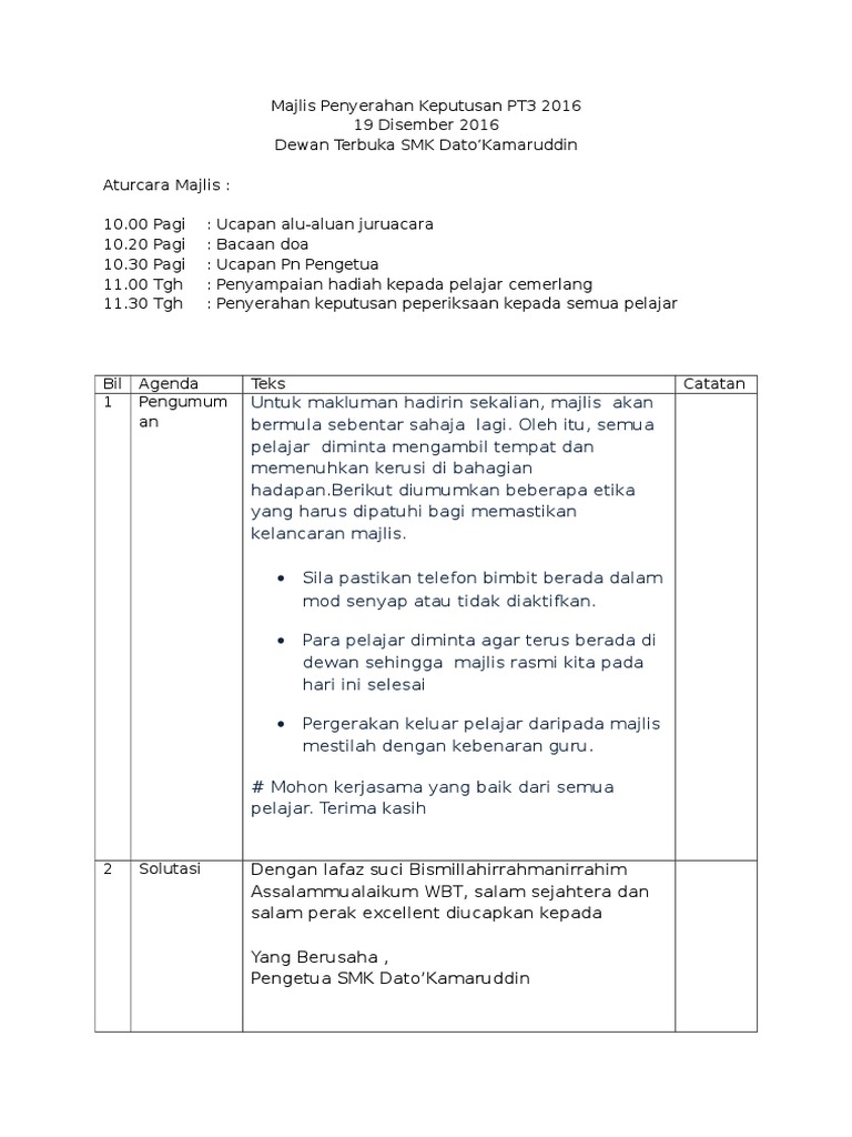 Penyerahan Keputusan PT3 2016 | PDF | Karier & Perkembangan | Memasak ...