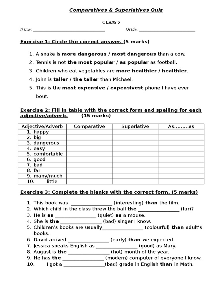 Comparatives and Superlatives Quiz | PDF