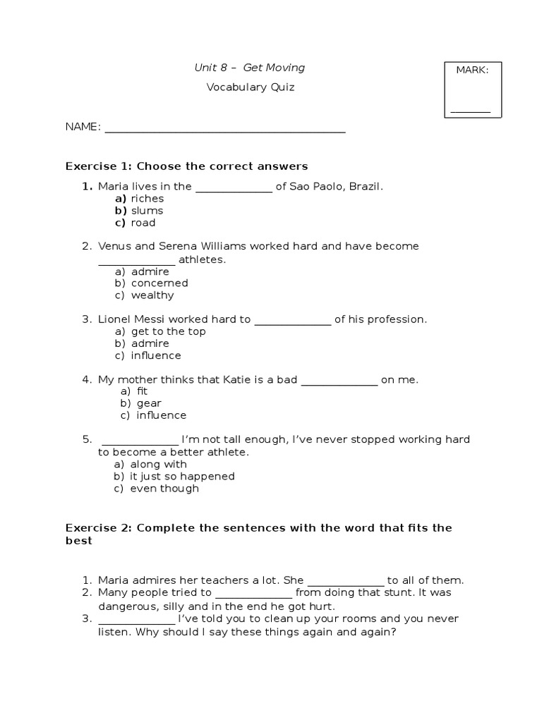 Exercise 1: Choose The Correct Answers 1. Maria Lives in The - of Sao ...