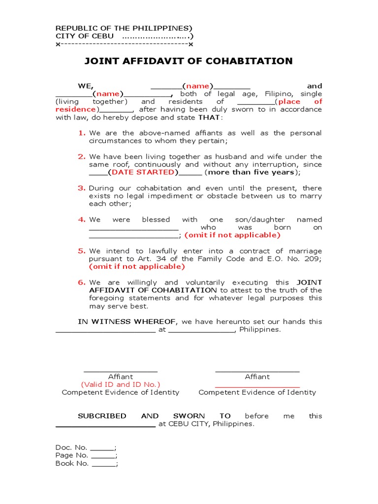 Joint Affidavit of Cohabitation Joint Affidavit of Cohabitation