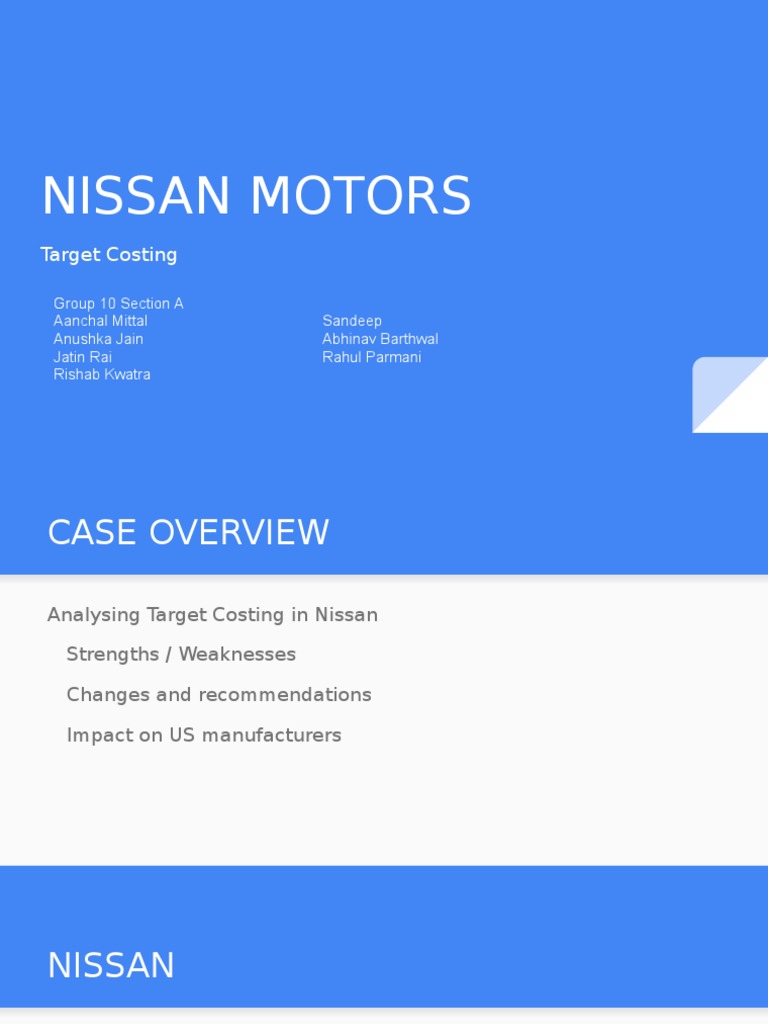 Nissan Motors: Target Costing | PDF | Computers | Technology & Engineering