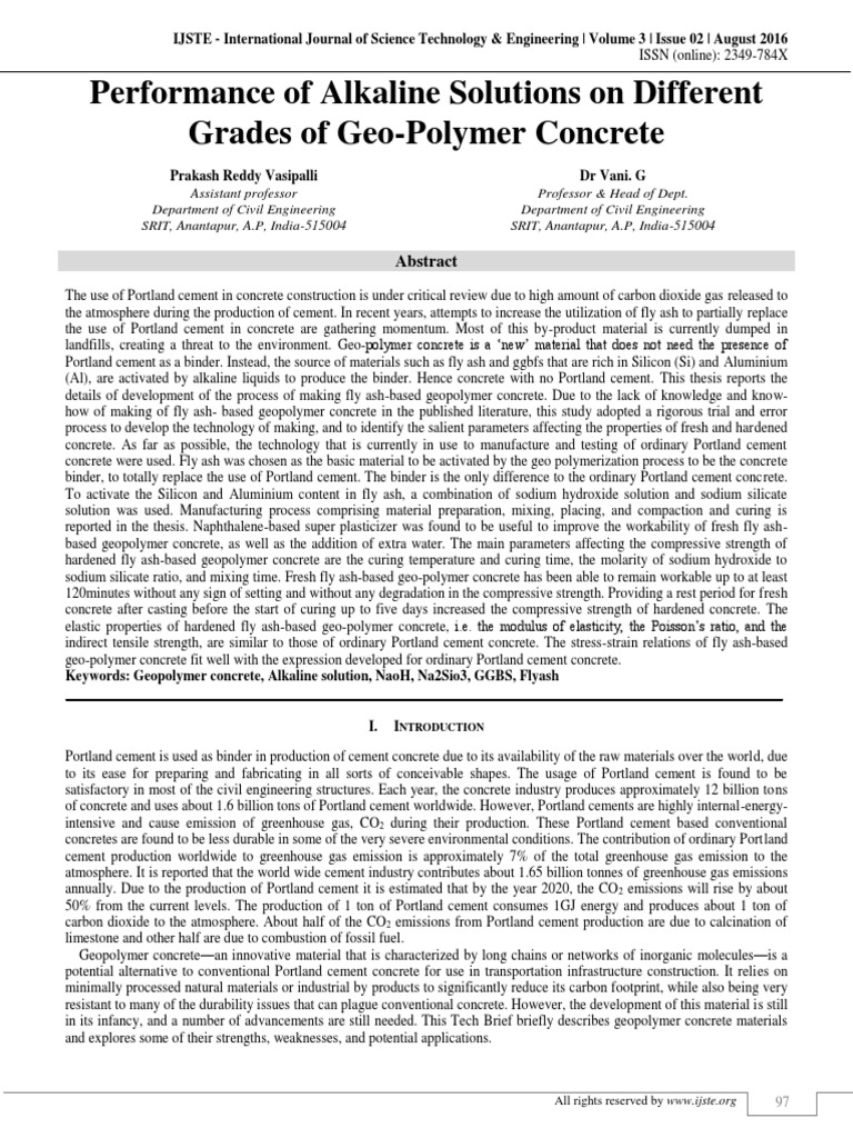 Performance of Alkaline Solutions On Different Grades of Geopolymer ...