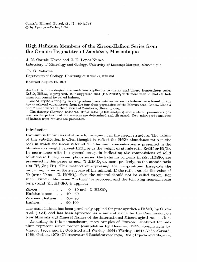 High Hafnium Members of The Zircon-Hafnon Series From The Granite ...