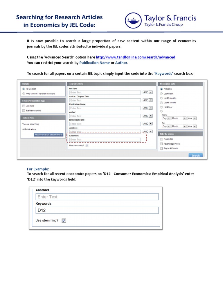 Searching For Research Articles in Economics by JEL Code:: Publication ...