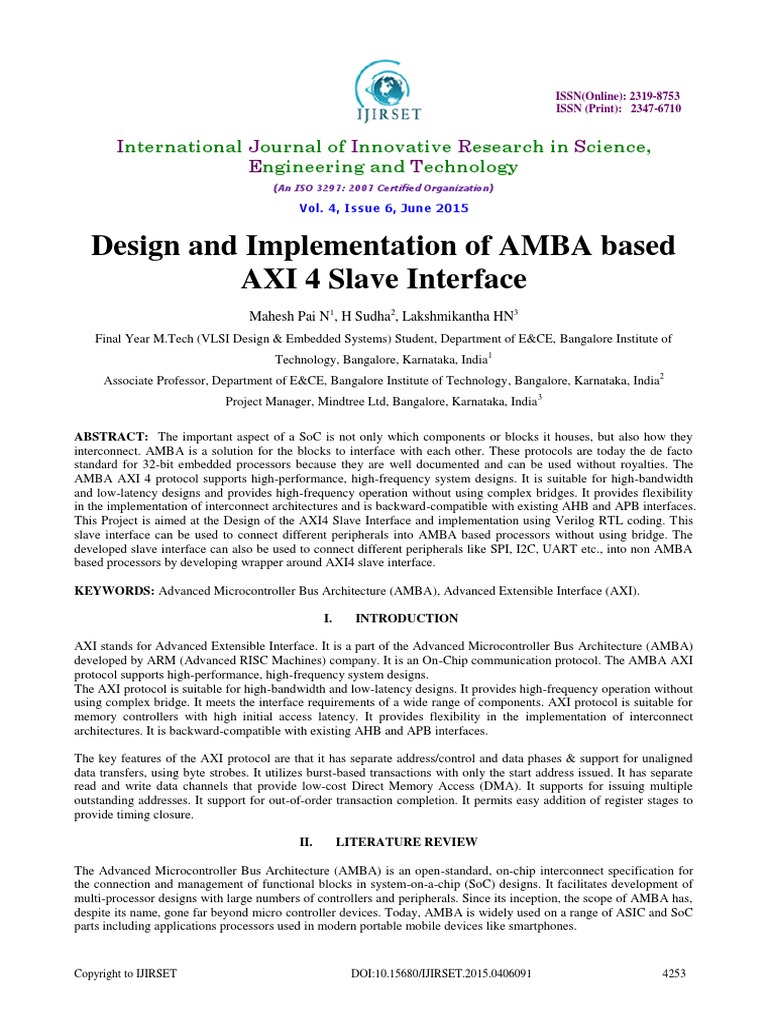 Design and Implementation of AMBA Based AXI 4 Slave Interface | PDF | Computer Engineering ...