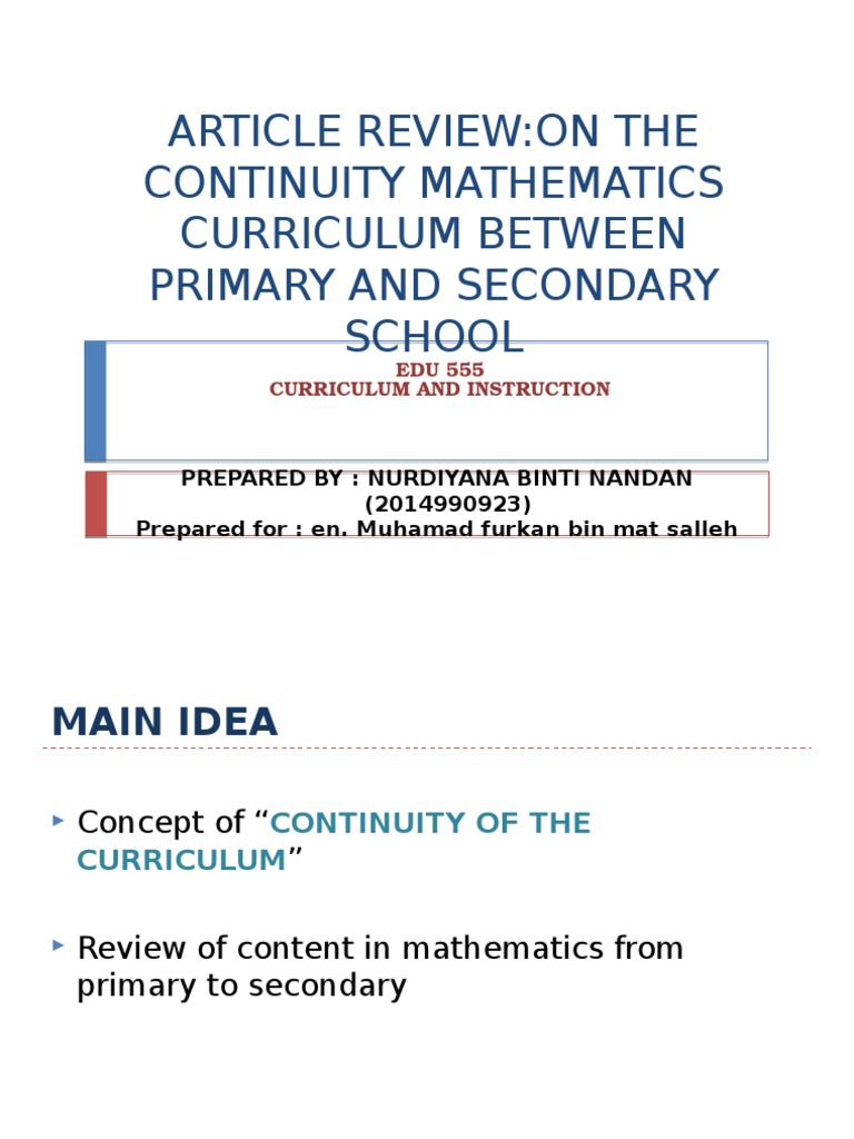 Continuity In Mathematics Curriculum Pdf Career Growth