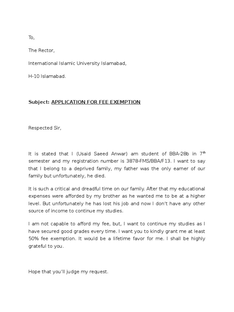 Subject: Application For Fee Exemption | PDF