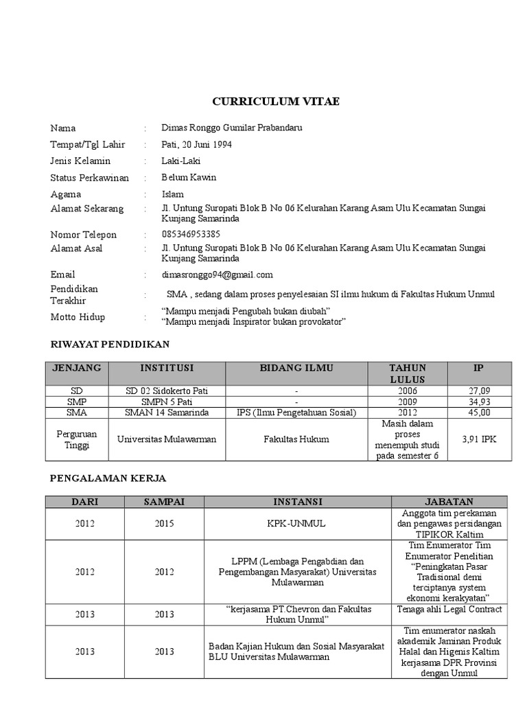 CV Dimas RGP | PDF | Gaya Hidup
