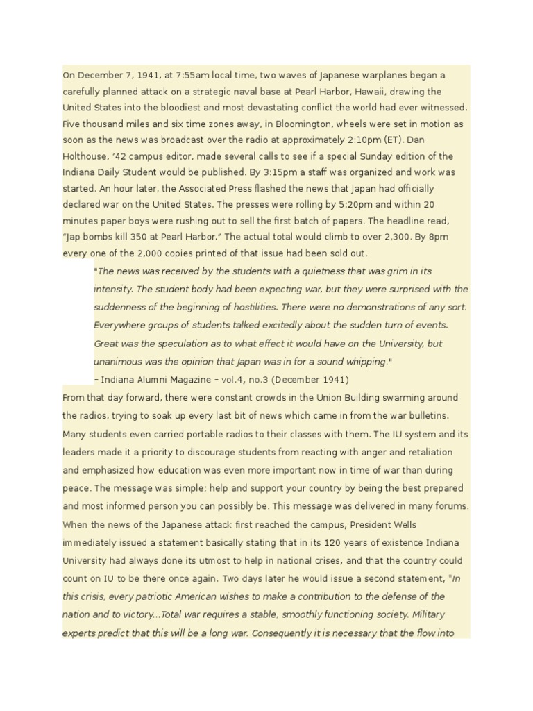 Reaction Paper | PDF | Attack On Pearl Harbor | Indiana University ...