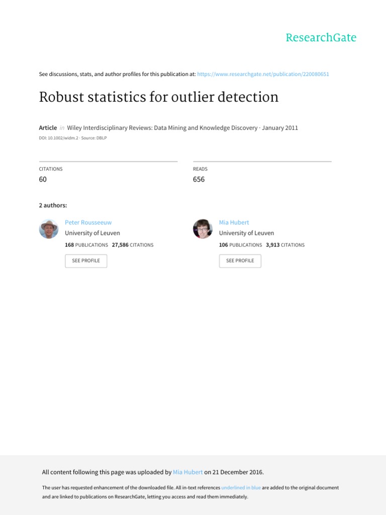 Robust Statistics For Outlier Detection (Peter J. Rousseeuw and Mia ...