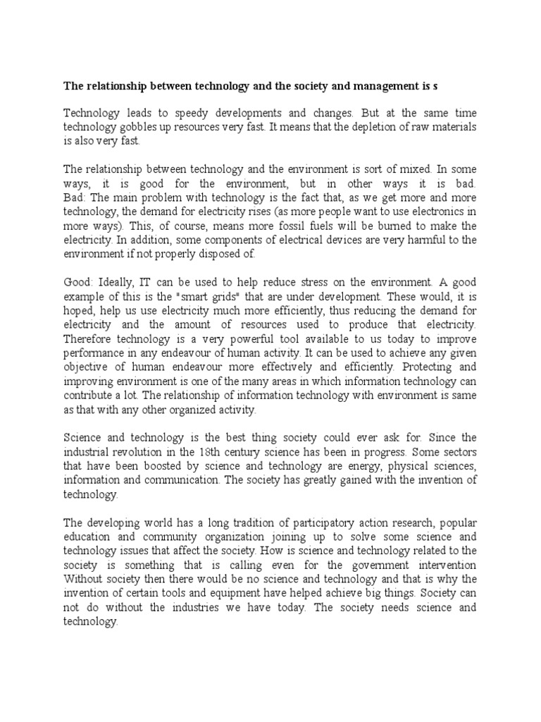The Relationship Between Science, Technology and Society: How ...