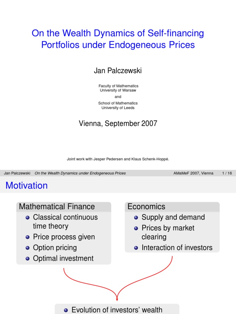 On The Wealth Dynamics of Self-Financing Portfolios Under Endogenous ...
