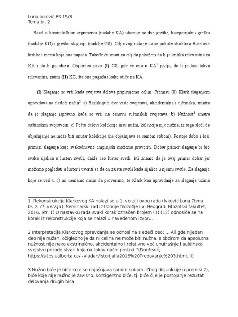 Raselova Kritika Kosmoloskog Argumenta | PDF