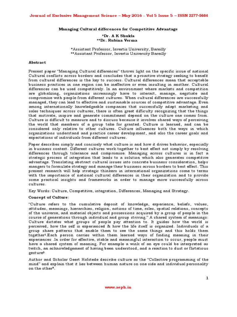 Managing Cultural Differences For Competitive Advantage | PDF ...