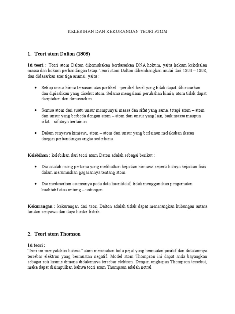 Kelebihan Dan Kekurangan Teori Atom Pdf