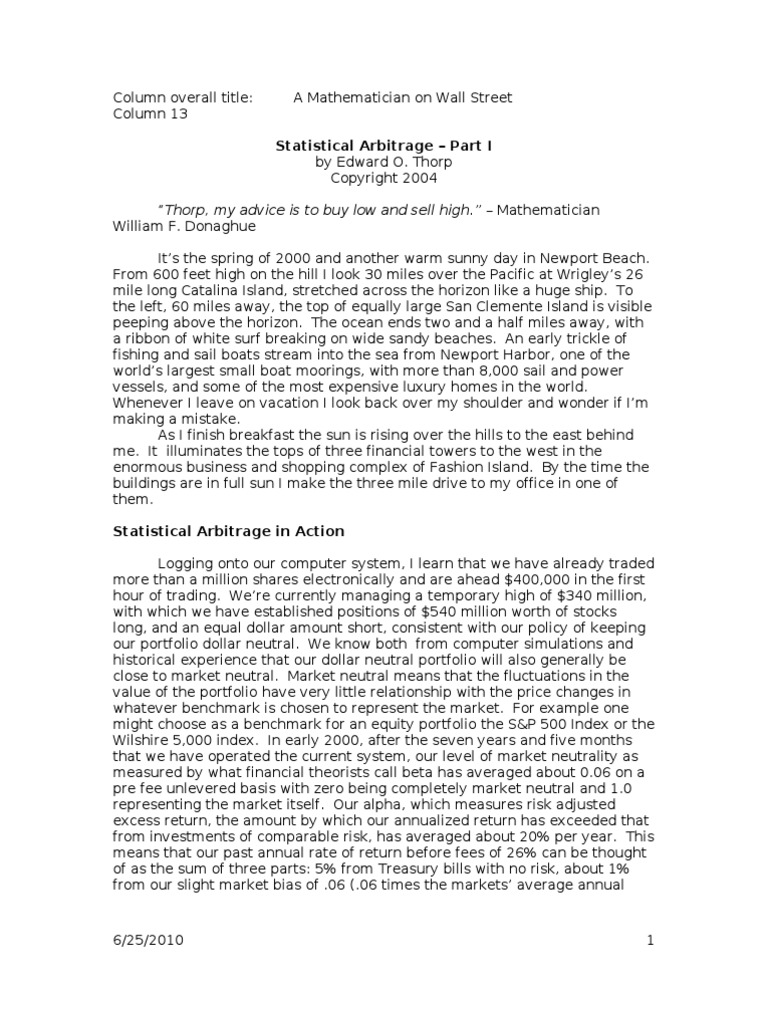 Statistical Arbitrage 1 | PDF | Short (Finance) | Stocks