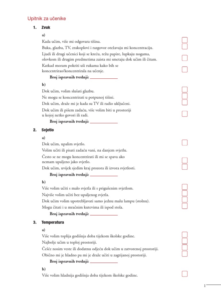Upitnik Za Ucenike Stilovi | PDF