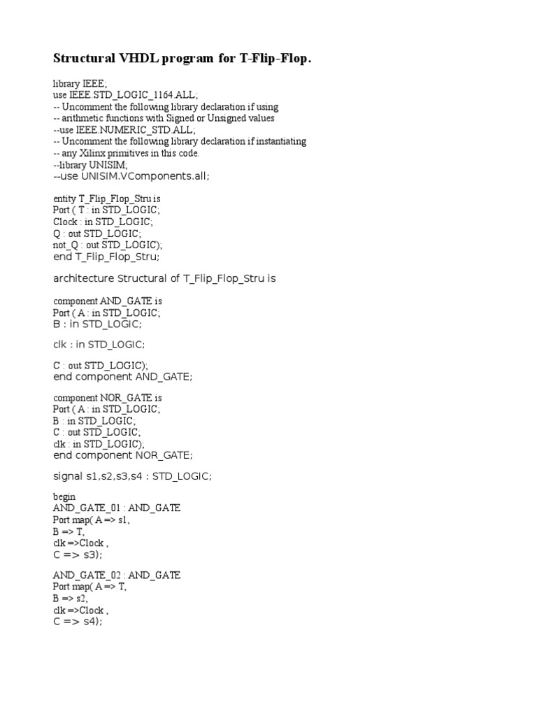 Structural VHDL Program For T | PDF | Vhdl | Electronic Design Structural VHDL Program For T | PDF | Vhdl | Electronic Design