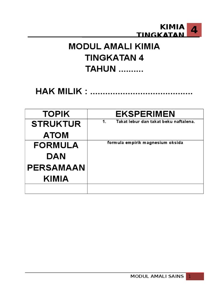 Modul Amali Kimia - Ting4 | PDF