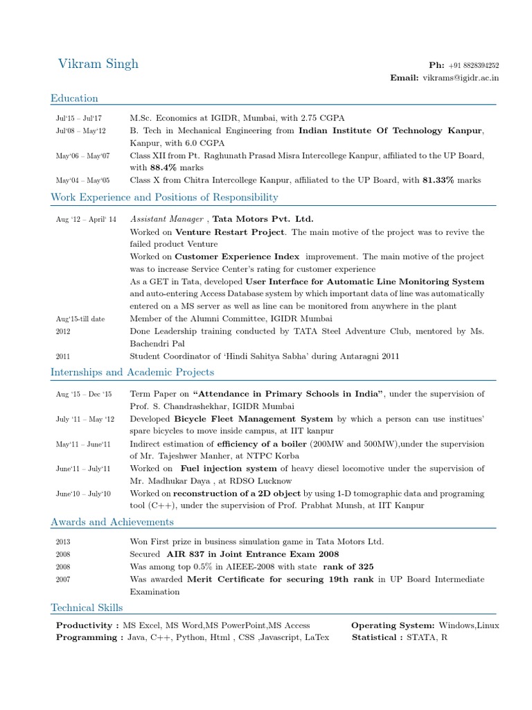 Vikram Singh CV Msc2015 | PDF