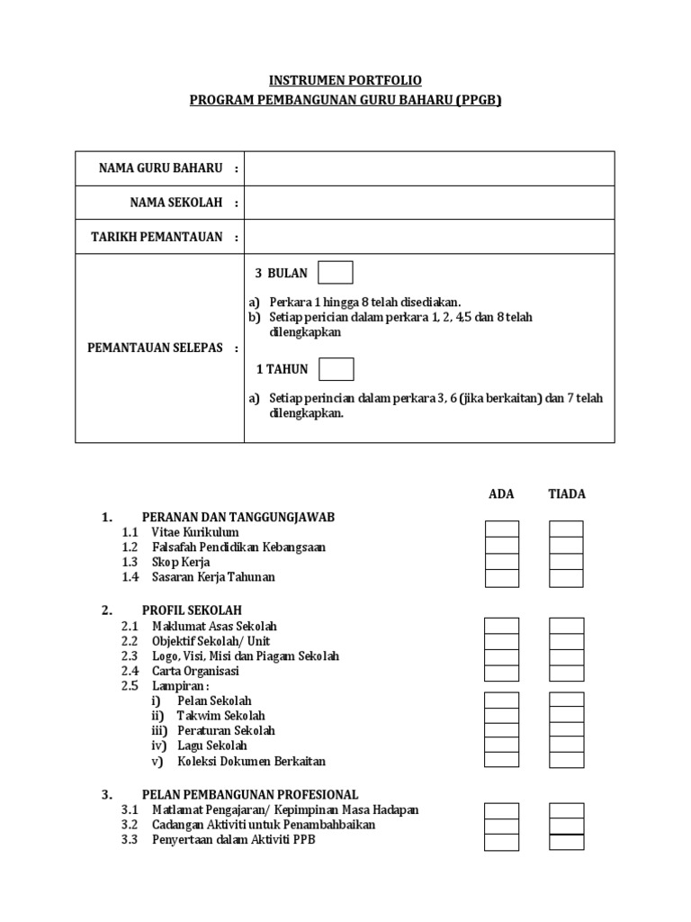 Instrumen Portfolio PPGB 2016 PDF | PDF