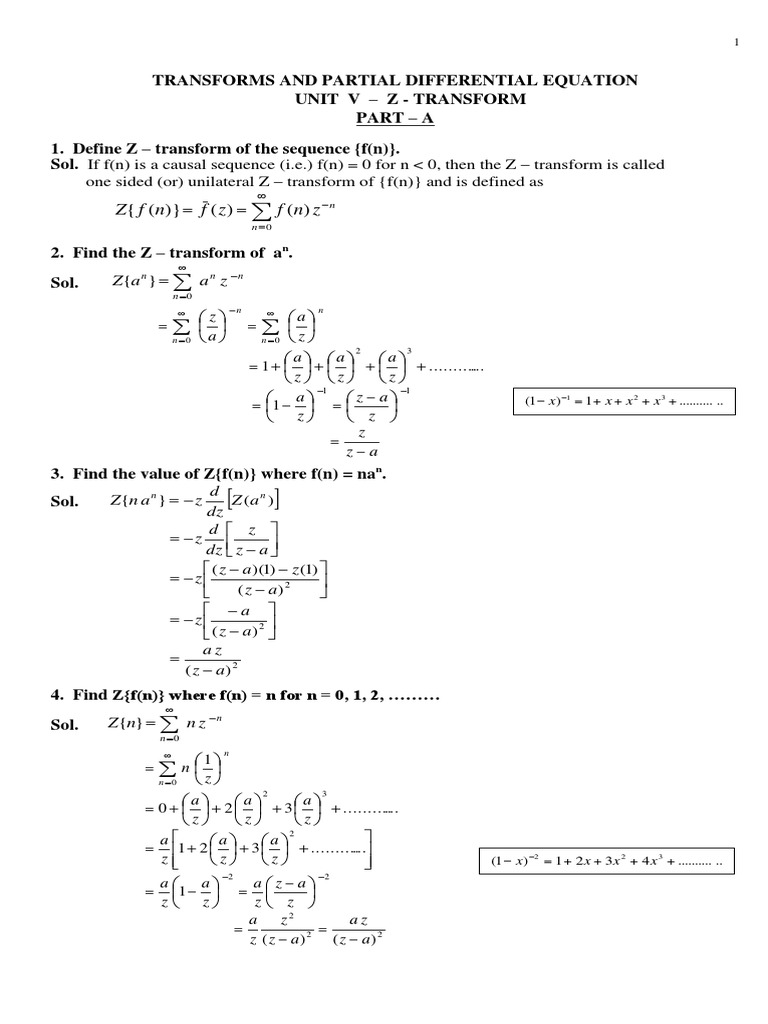 UNIT V - MA6351 TPDE - Z - Transform - LECTURE NOTES PDF | PDF ... UNIT V - MA6351 TPDE - Z - Transform - LECTURE NOTES PDF | PDF ...