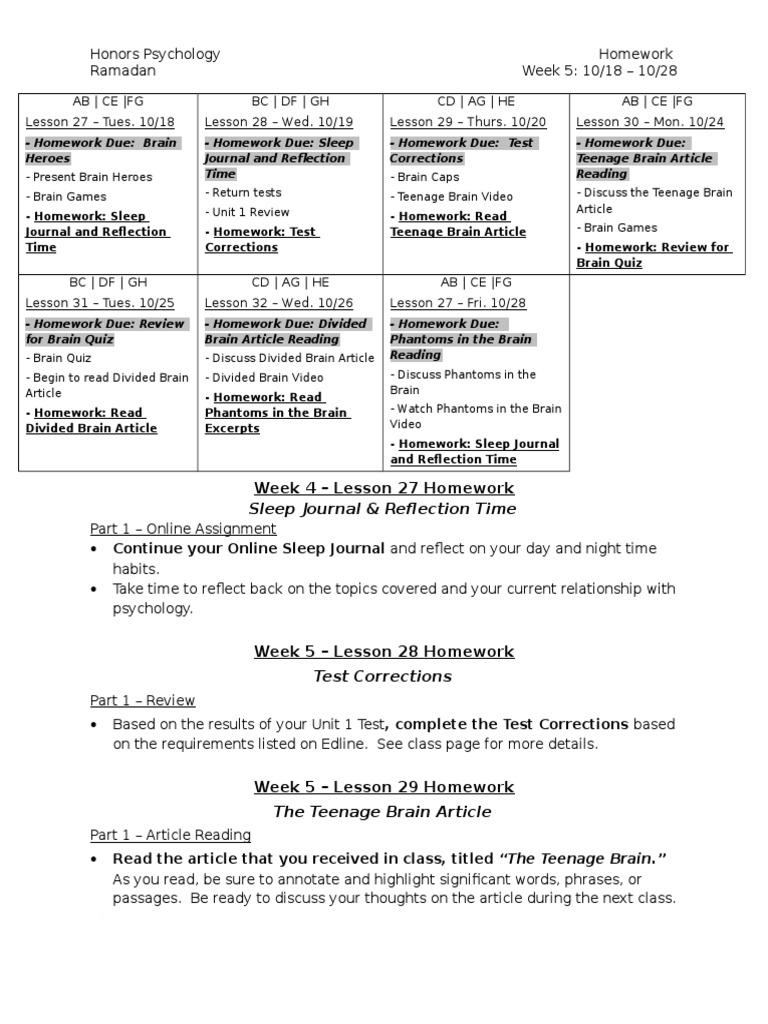 Honors Psych - Week 5 16-17 Update | PDF | Quiz | Psychological Concepts