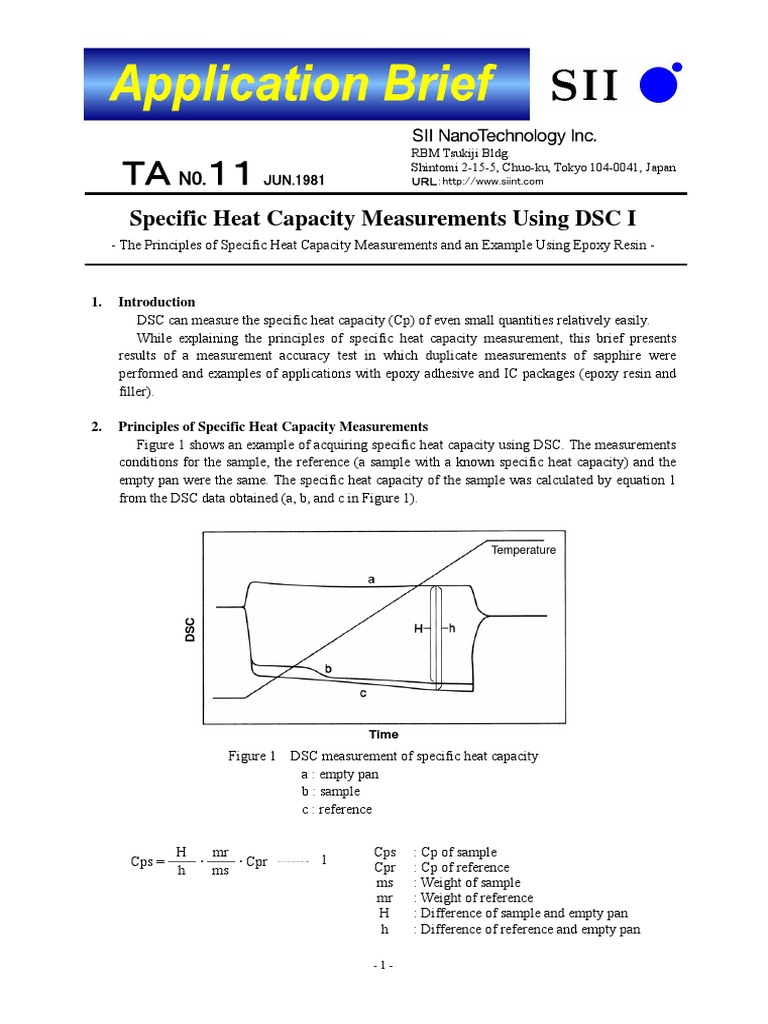 Specific Heat Capacity Measurements Using DSC I: Principles, Accuracy ...