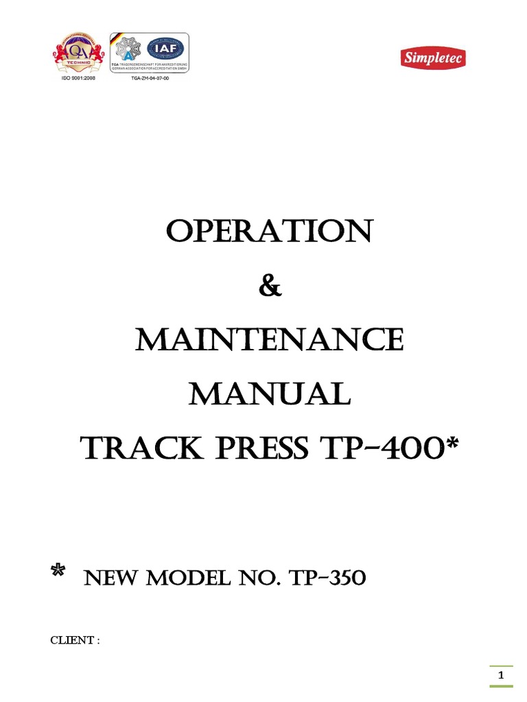 TP-400 Track Press Operation Manual | PDF | Transmission (Mechanics ...