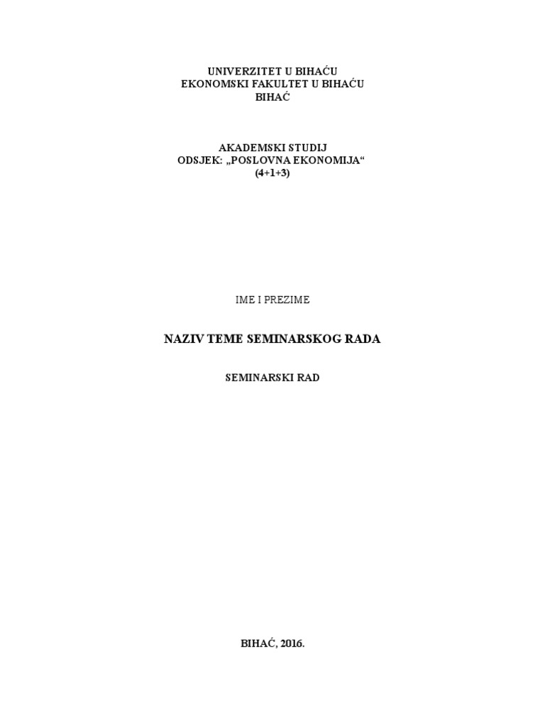 Izgled Naslovne Stranice Seminarskog Rada | PDF