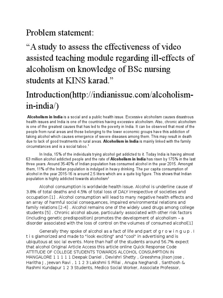 Problem Statement | Alcoholism | Long Term Effects Of Alcohol Consumption