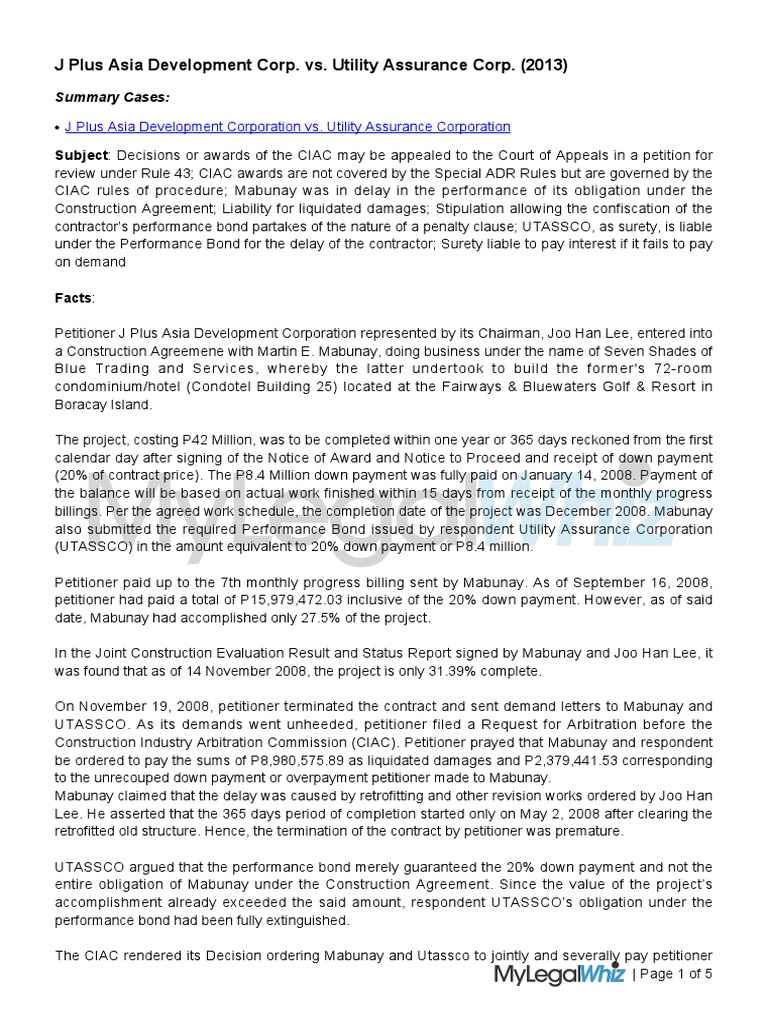 J Plus Asia Development Corporation Vs Utility Assurance Corporation ... J Plus Asia Development Corporation Vs Utility Assurance Corporation ...