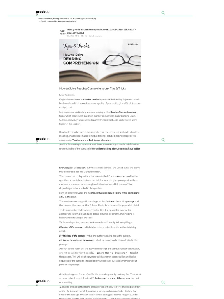 How To Solve Reading Comprehension - Tips & Tricks | PDF | Reading ...