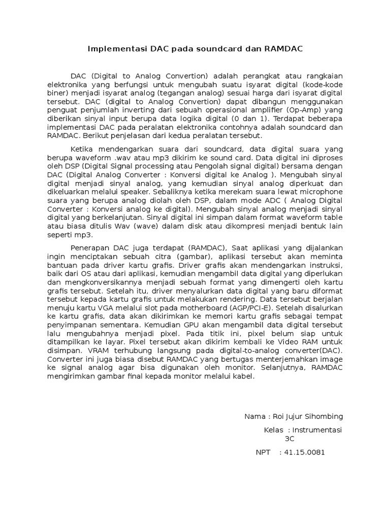 Implementasi DAC Pada Soundcard Dan RAMDAC | PDF