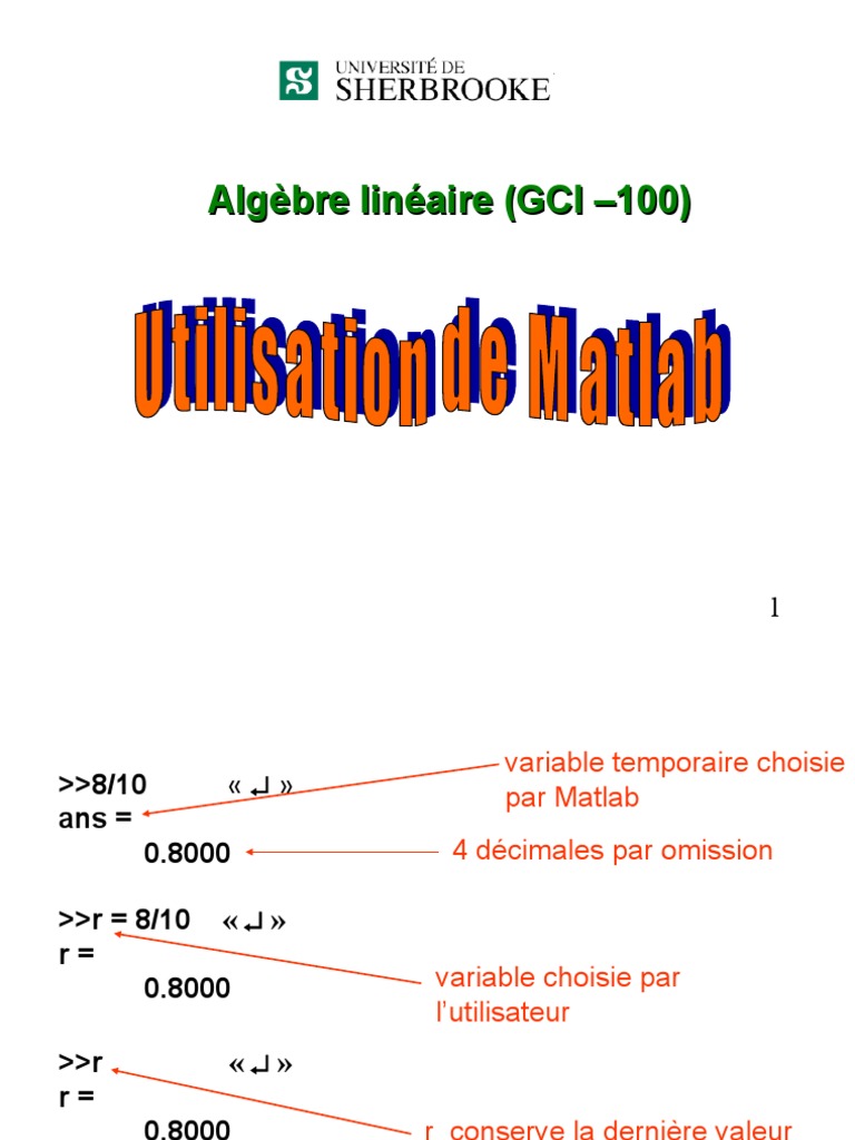 Utilisation Math Lab | PDF | Scalaire (mathématiques) | Matrice ...