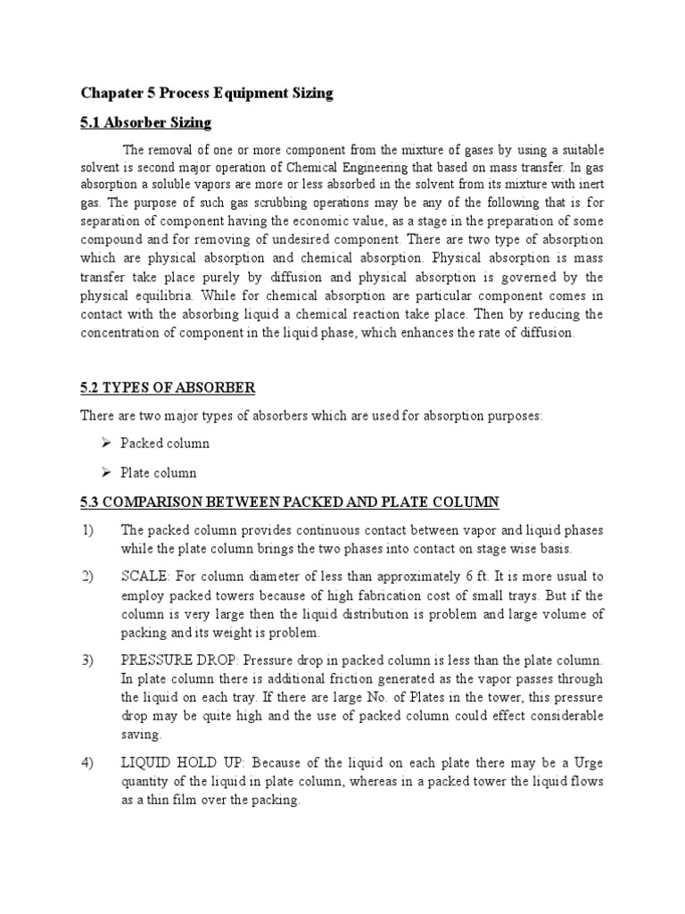 Process Equipment Sizing | PDF | Absorption (Chemistry) | Gases