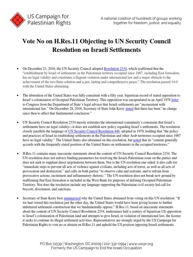 Oppose Resolution Objecting To UNSCR 2334 | PDF | Palestinian ...