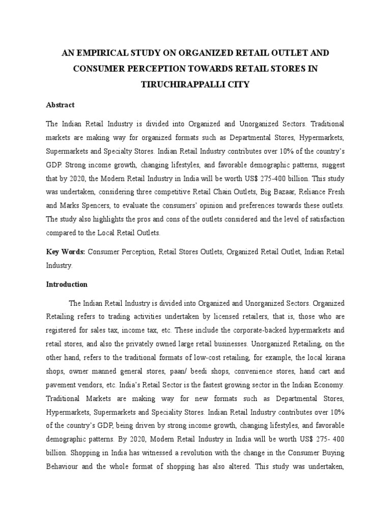 An Empirical Study On Organized Retail Outlet and Consumer Perception ...