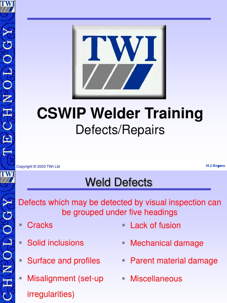 Welding Defect TWI CSWIP | PDF | Welding | Construction