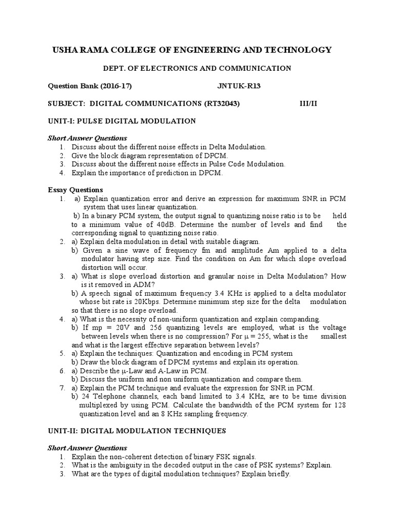 DC Question Bank | Download Free PDF | Modulation | Algorithms