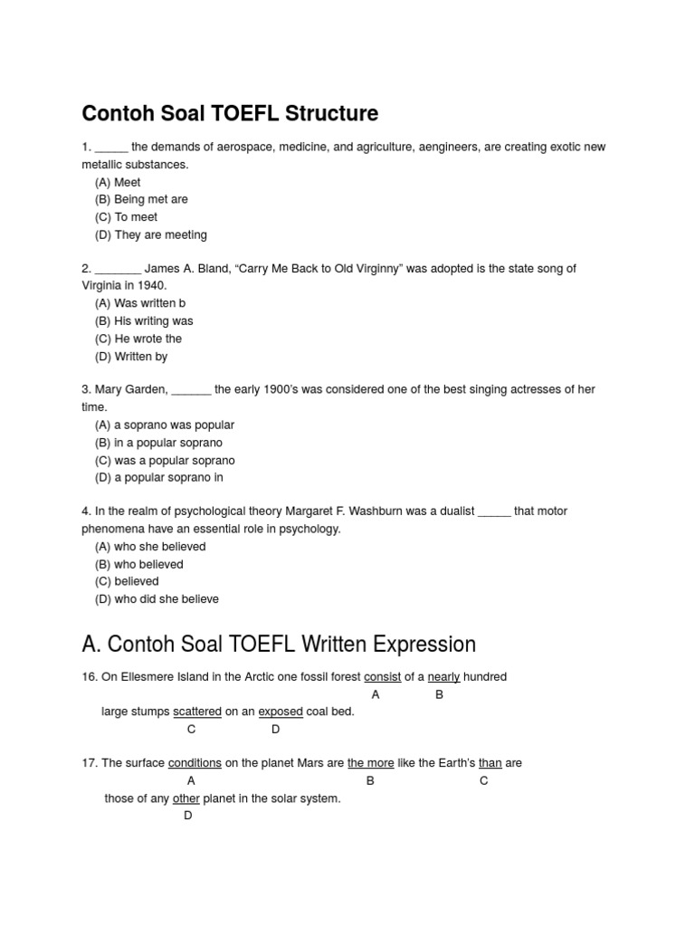 Contoh Soal TOEFL Structure dan Ekspresi | PDF | Sun | Nature
